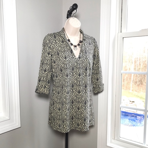 Katherine Way | Tops | Katherine Way Largo Black Tan Pattern Tunic Upf ...